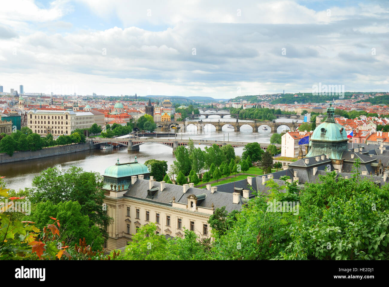 Prague and its multiple bridges across Vltava river, Czech Republic ...