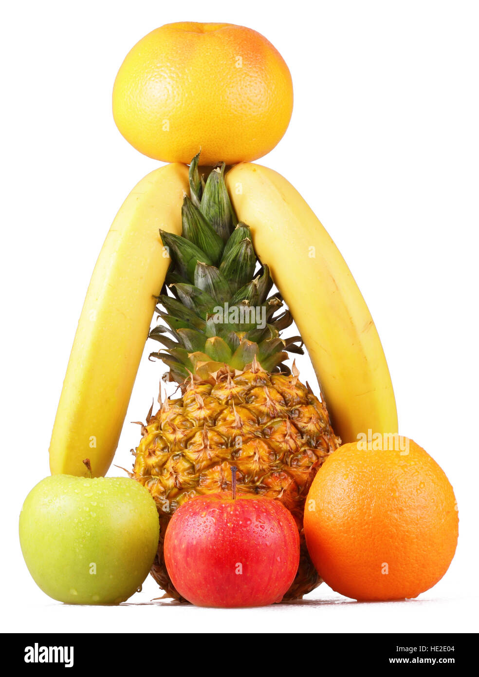 Various fruits arranged on a pure white background Stock Photo - Alamy