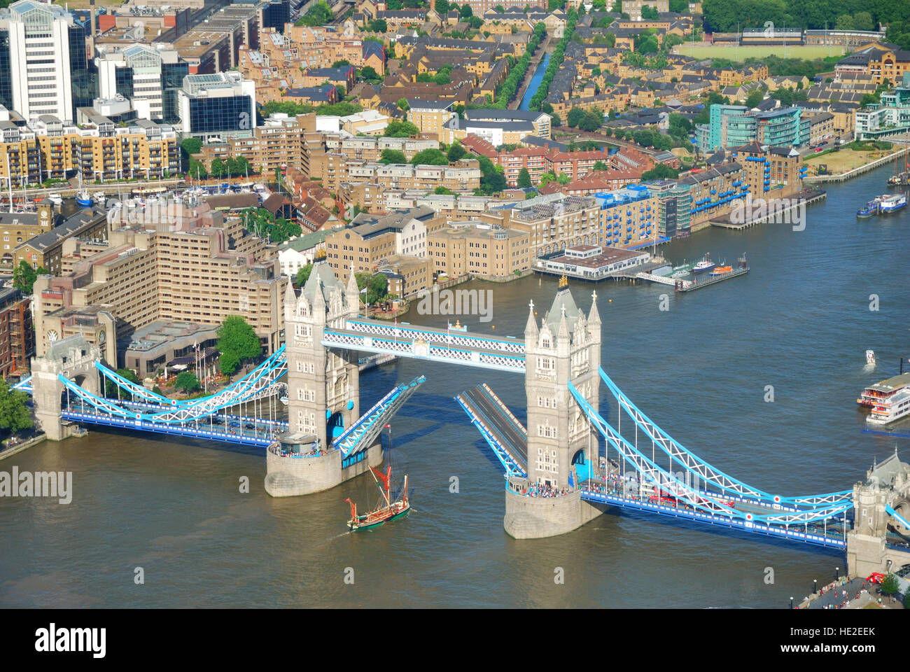 London Tower Bridge lifted up for a ship to pass through Stock Photo ...