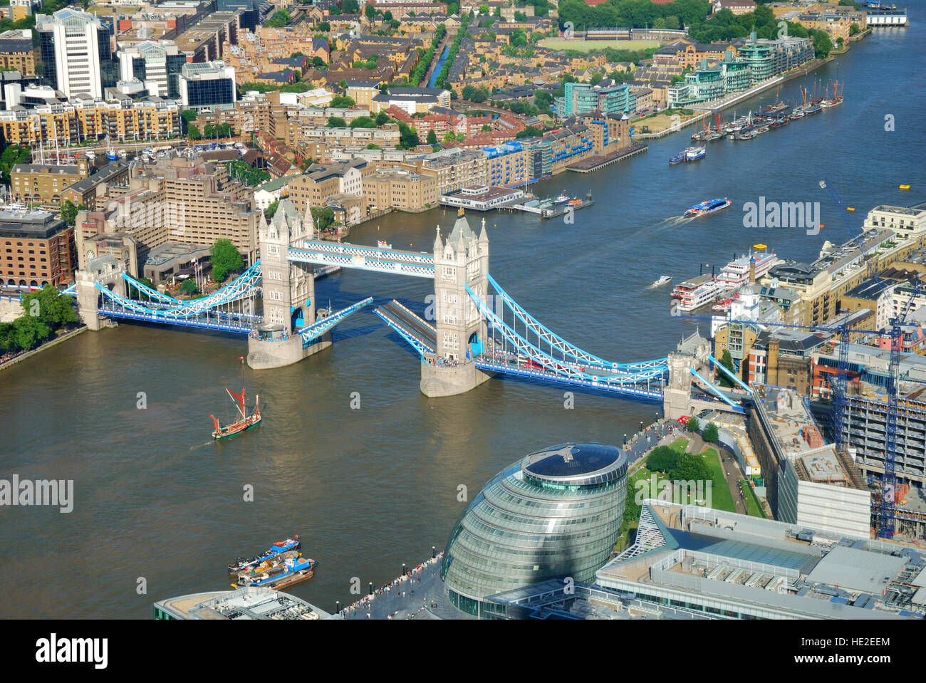 London Tower Bridge raised in view from above Stock Photo - Alamy