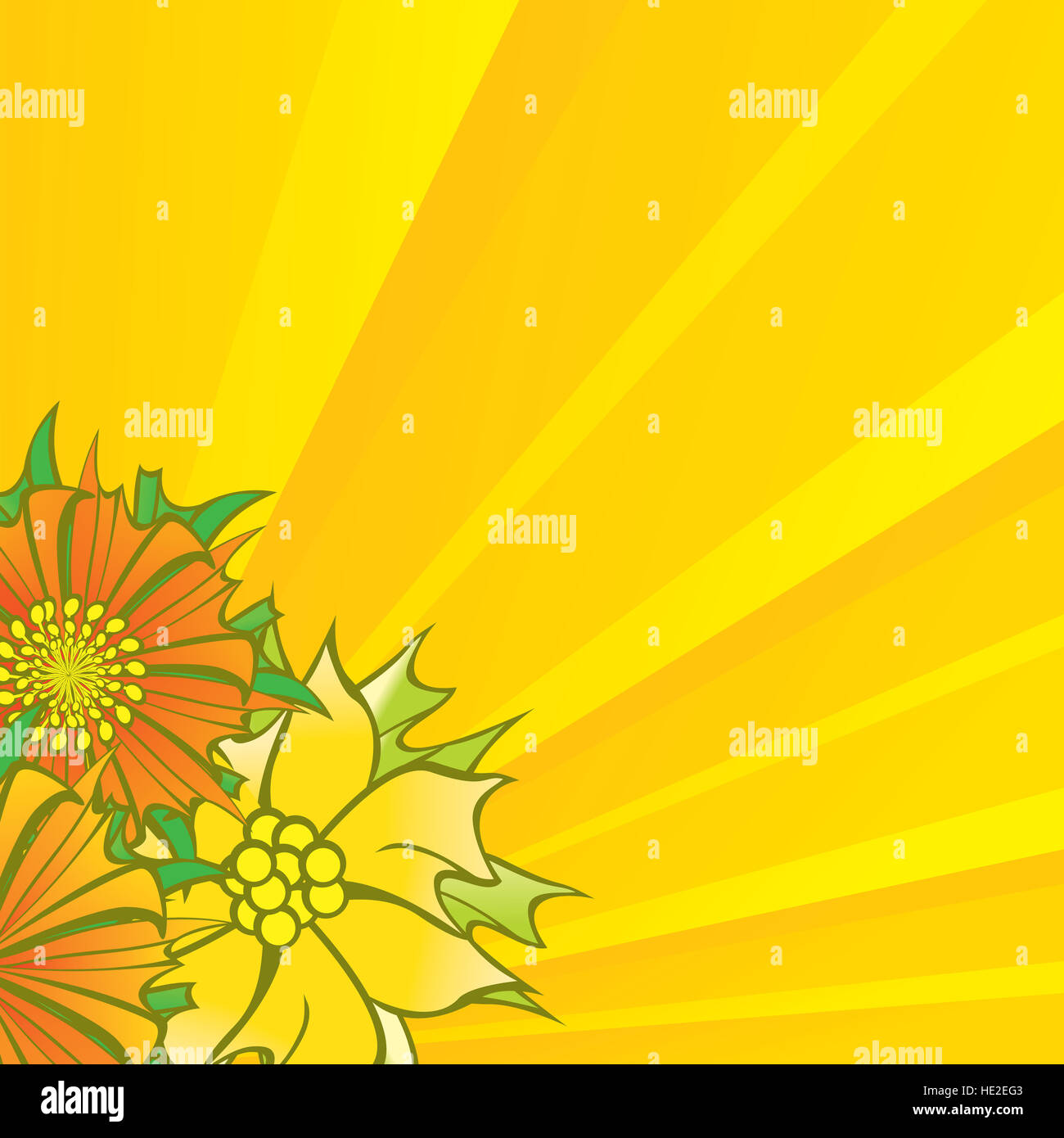 yellow shine background with decorative flowers Stock Photo - Alamy