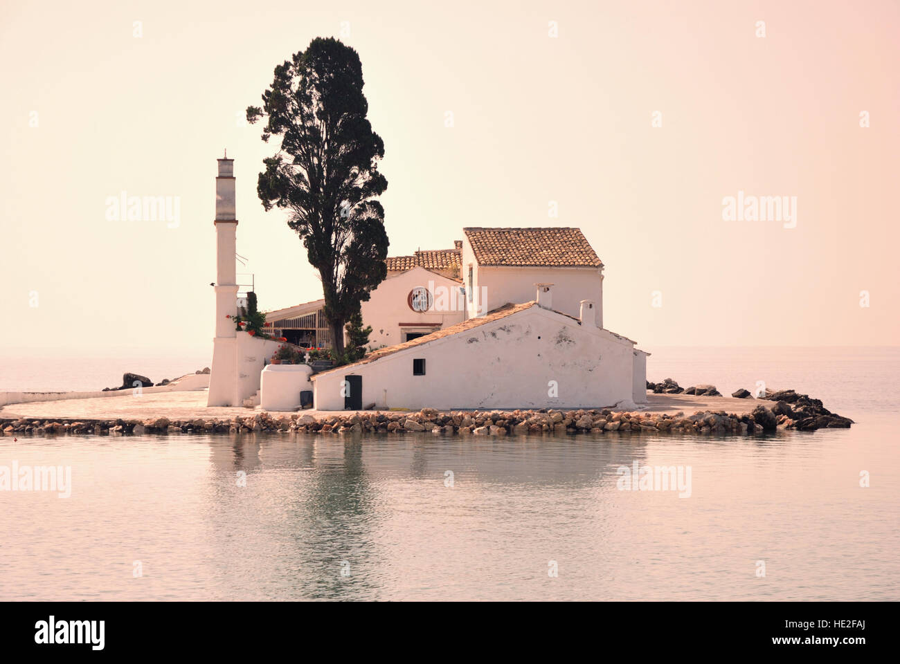 Small Greek Monastery in Sea Stock Photo - Alamy