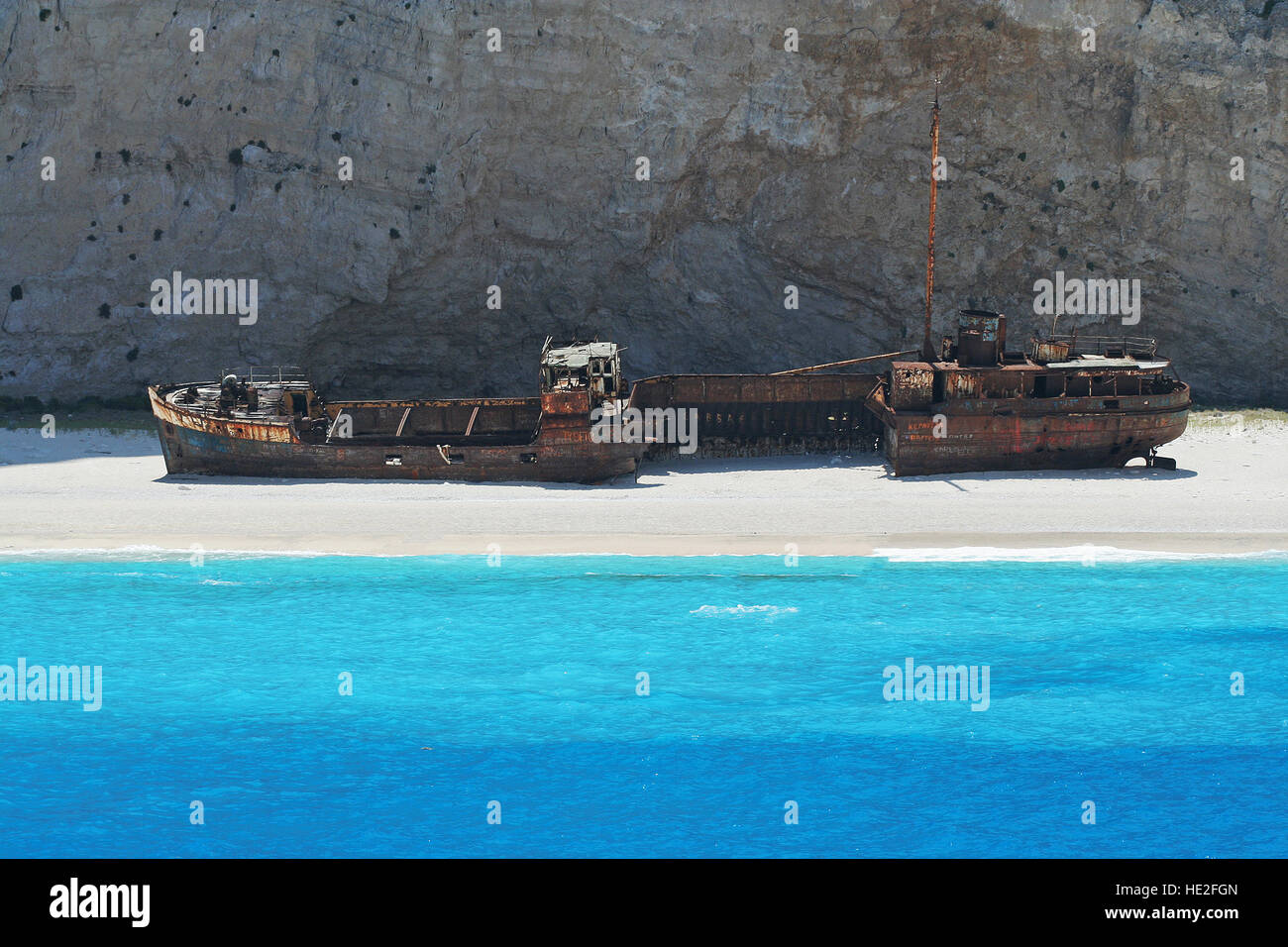 Navagio Beach with rusty old wrecked ship on the island of Zakynthos in ...