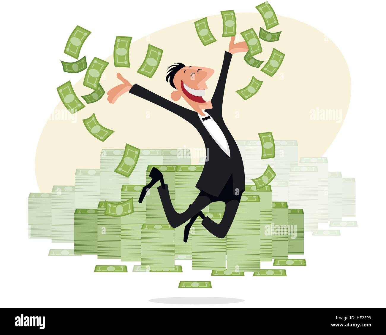 Vector illustration of a businessman with money jumping Stock Vector ...