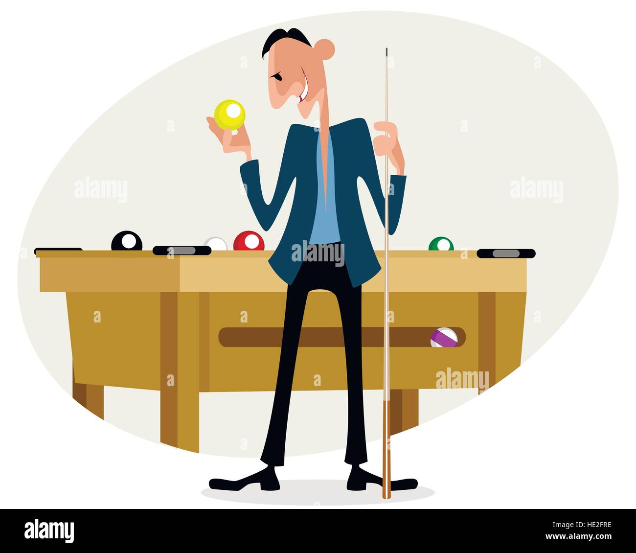 Vector illustration of a billiard player with cue Stock Vector Image ...