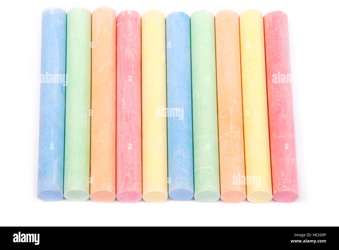 Ten colored sidewalk chalks on white background Stock Photo - Alamy