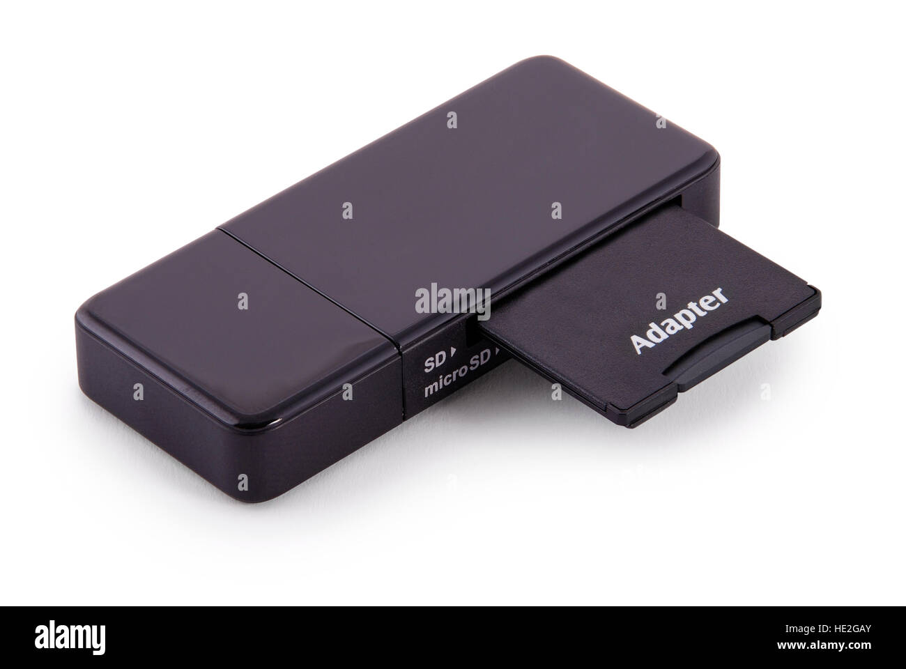 Black card reader with memory card on white. Clipping path included ...