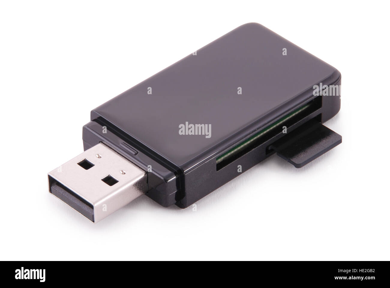 Black card reader with memory card on white. Clipping path included ...