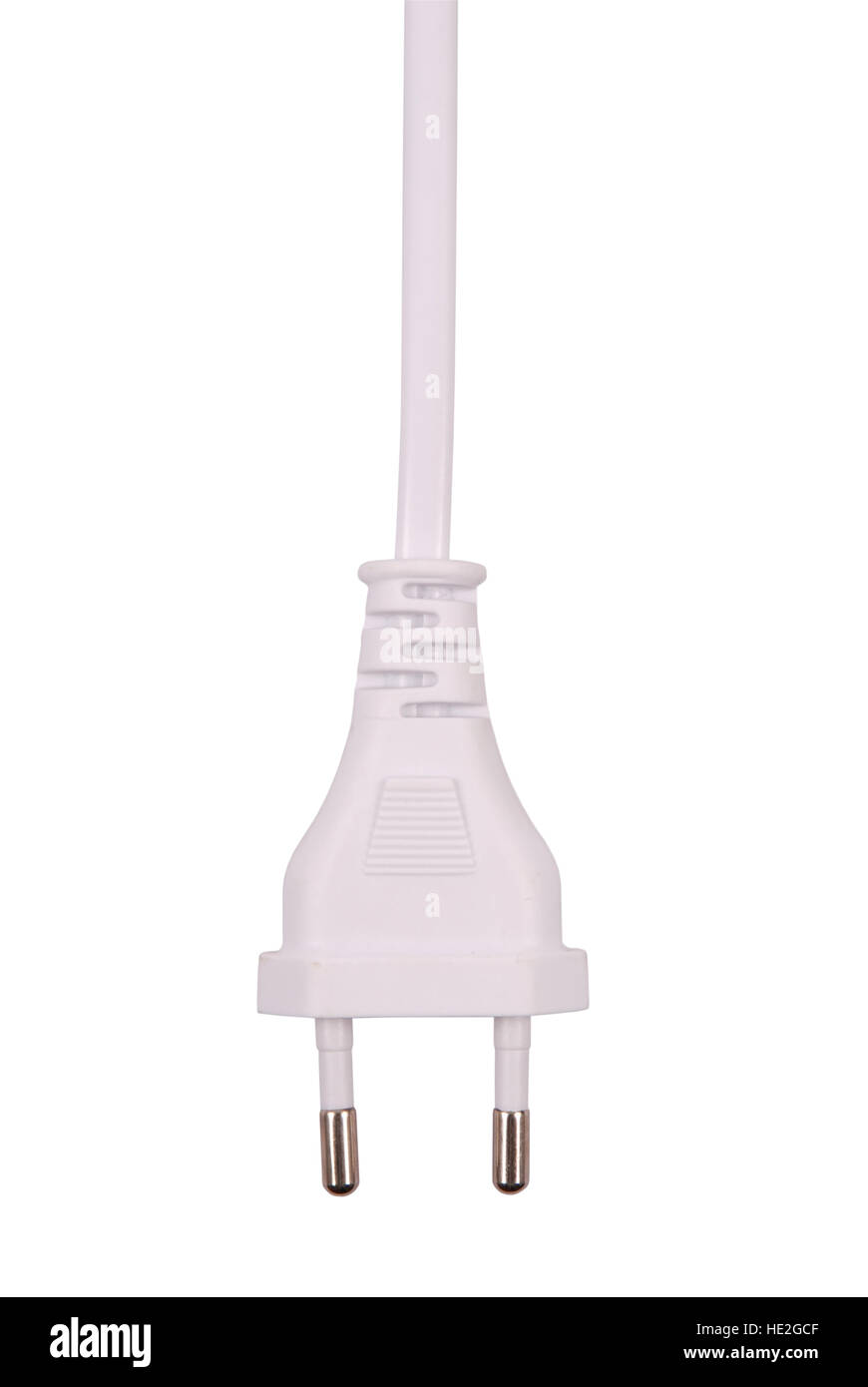 White electric power cable isolated on white. Clipping path included ...