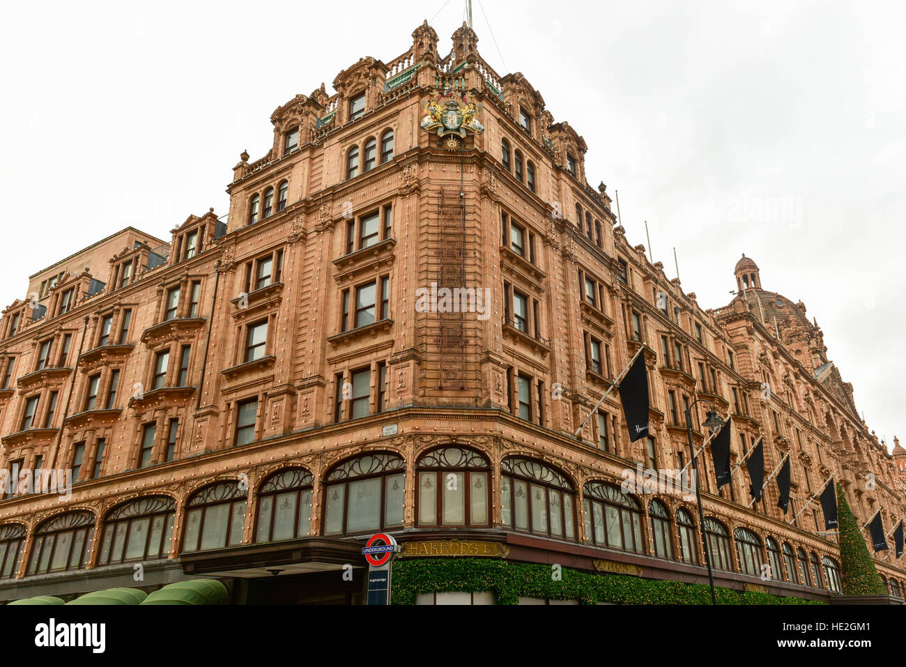 London, UK - November 24, 2016: View of famous department store Harrods ...