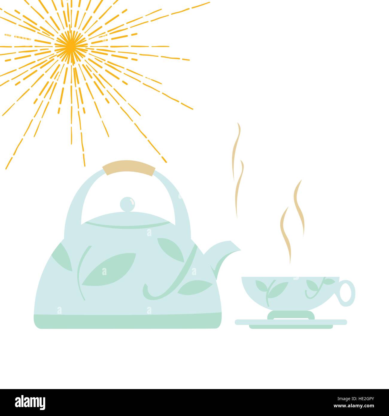 Cartoon kettle with boiling water and a cup. Vector illustration Stock ...