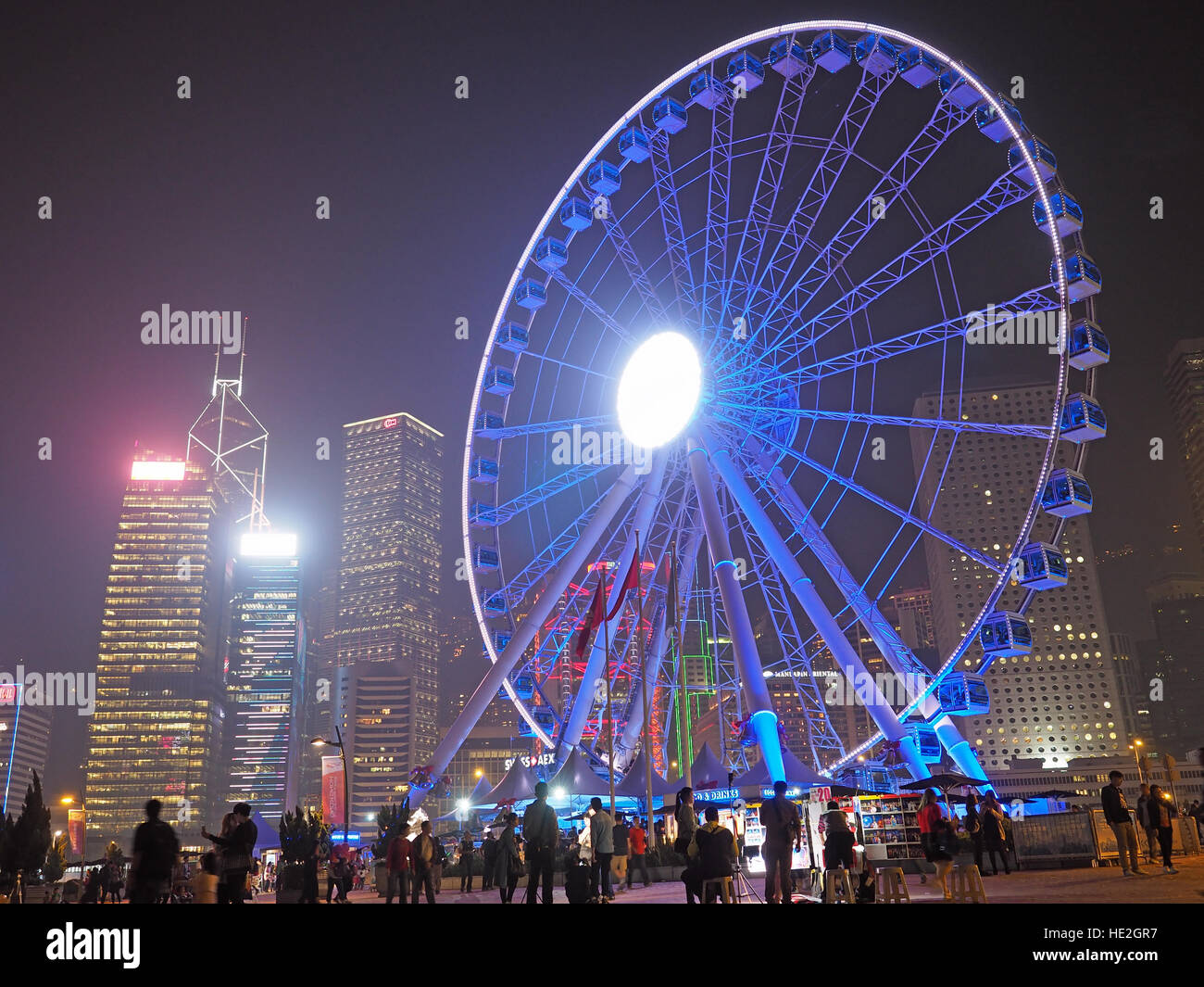 View looking up at the The Hong Kong Observation Wheel at night Stock ...