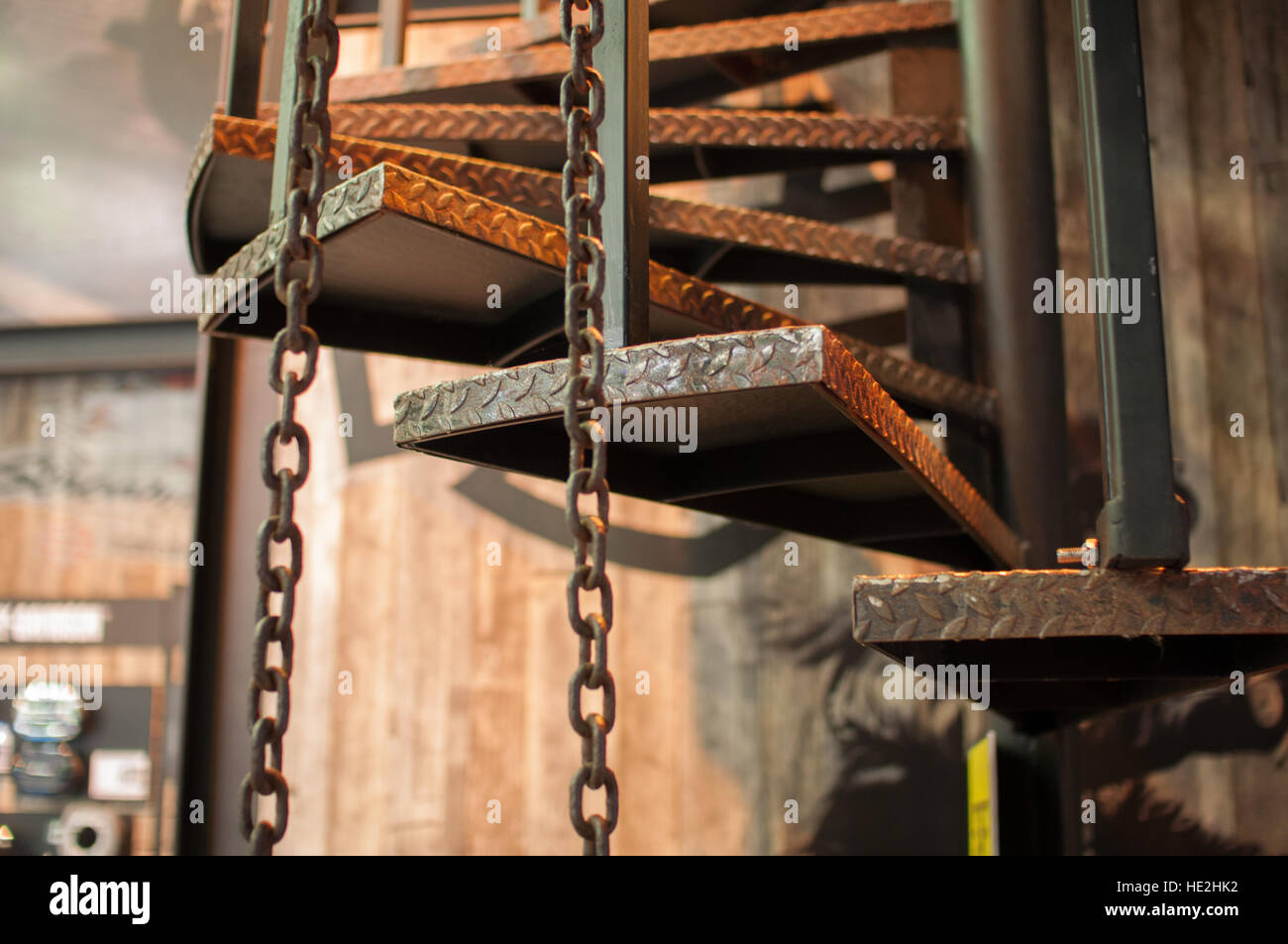 checkered plate steel Stair in a shop Stock Photo - Alamy
