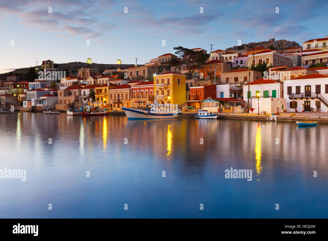 View of Halki village and its harbor, Greece Stock Photo - Alamy