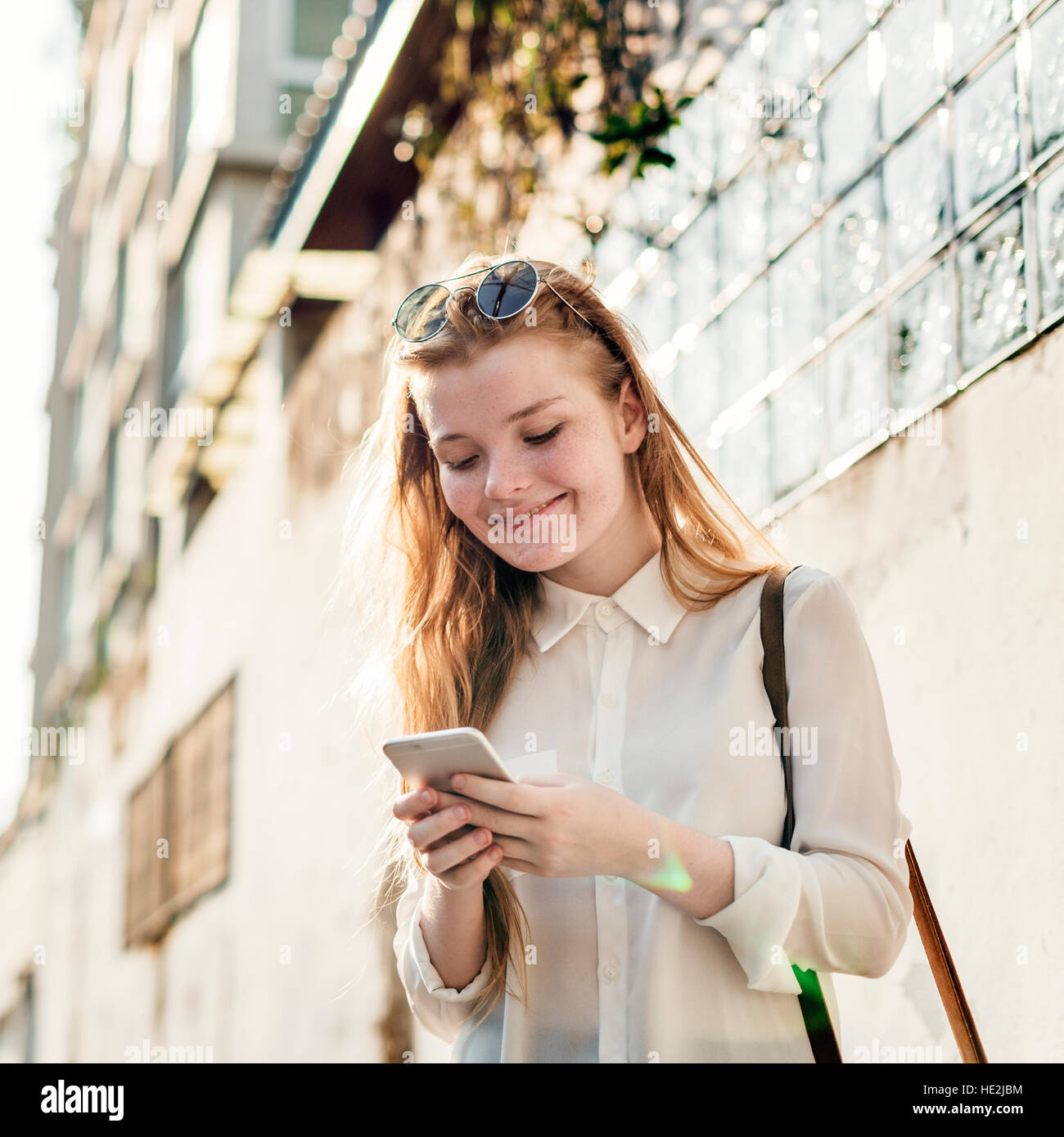 Girl Browsing Phone Connection Concept Stock Photo - Alamy