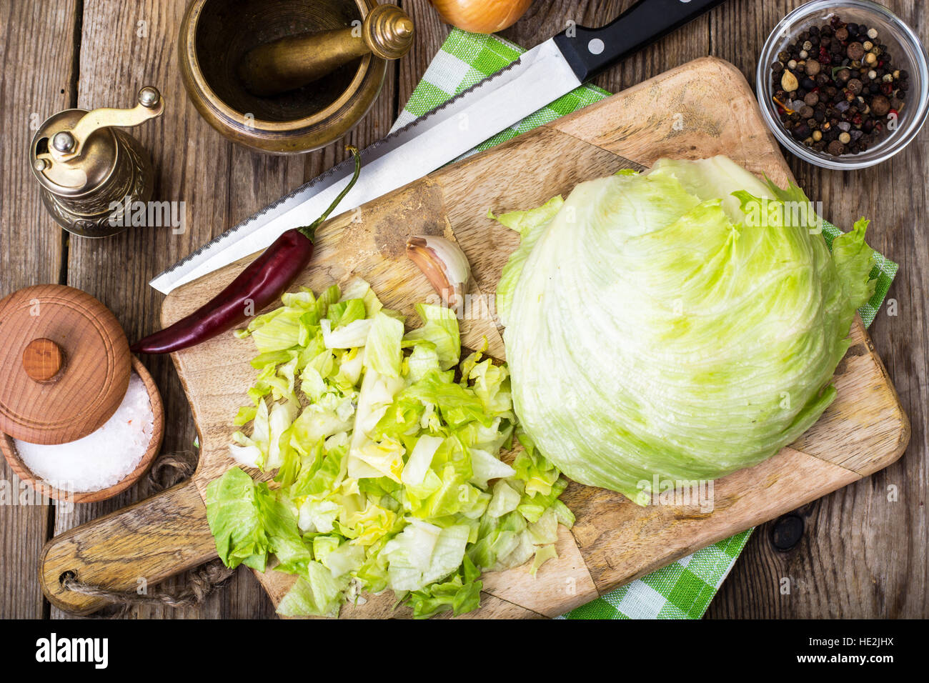 Chopped iceberg lettuce -ingridient for cooking Stock Photo - Alamy