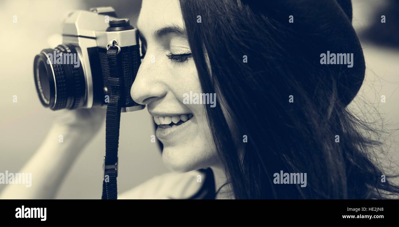 Girl Camera Photographer Focus Shooting Nature Concept Stock Photo - Alamy