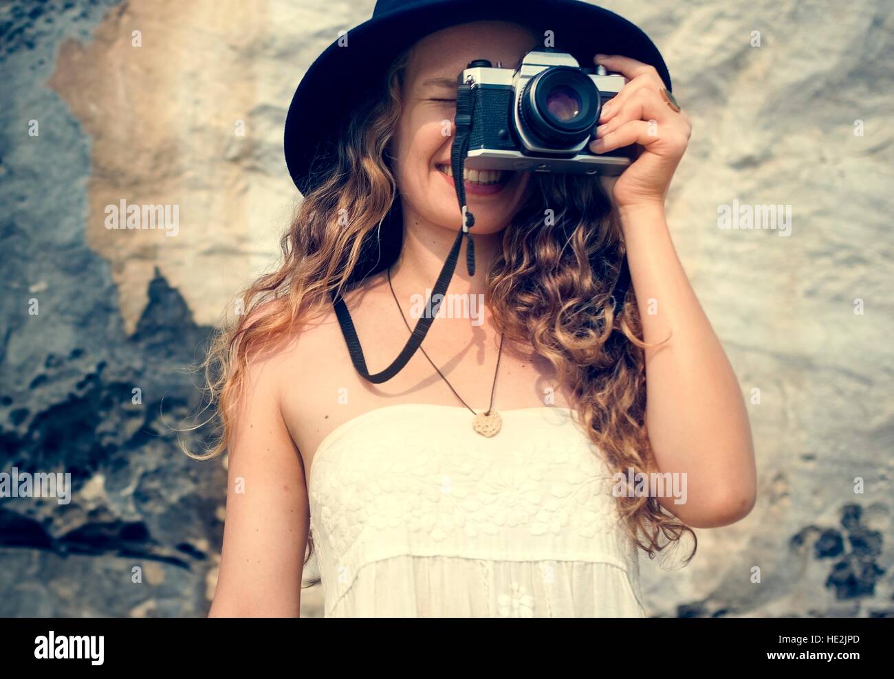 Girl Camera Photographer Focus Shooting Nature Concept Stock Photo - Alamy