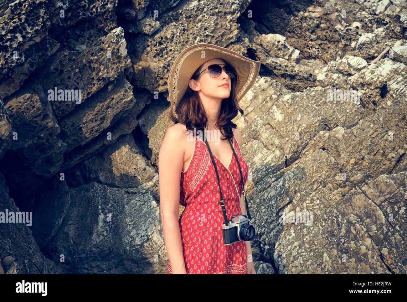 Girl Camera Photographer Focus Shooting Nature Concept Stock Photo - Alamy