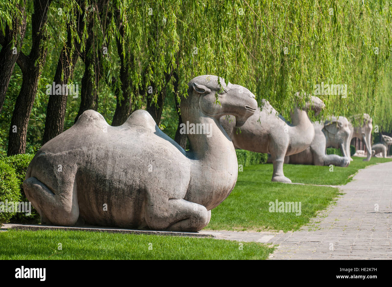 Carved stone animal statues Divine Road, Sacred Way of Ming Tombs ...