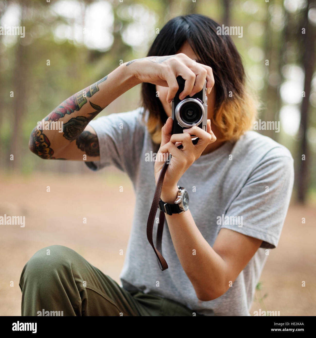 Photographer Camera Man Shooting Woods Nature Concept Stock Photo - Alamy