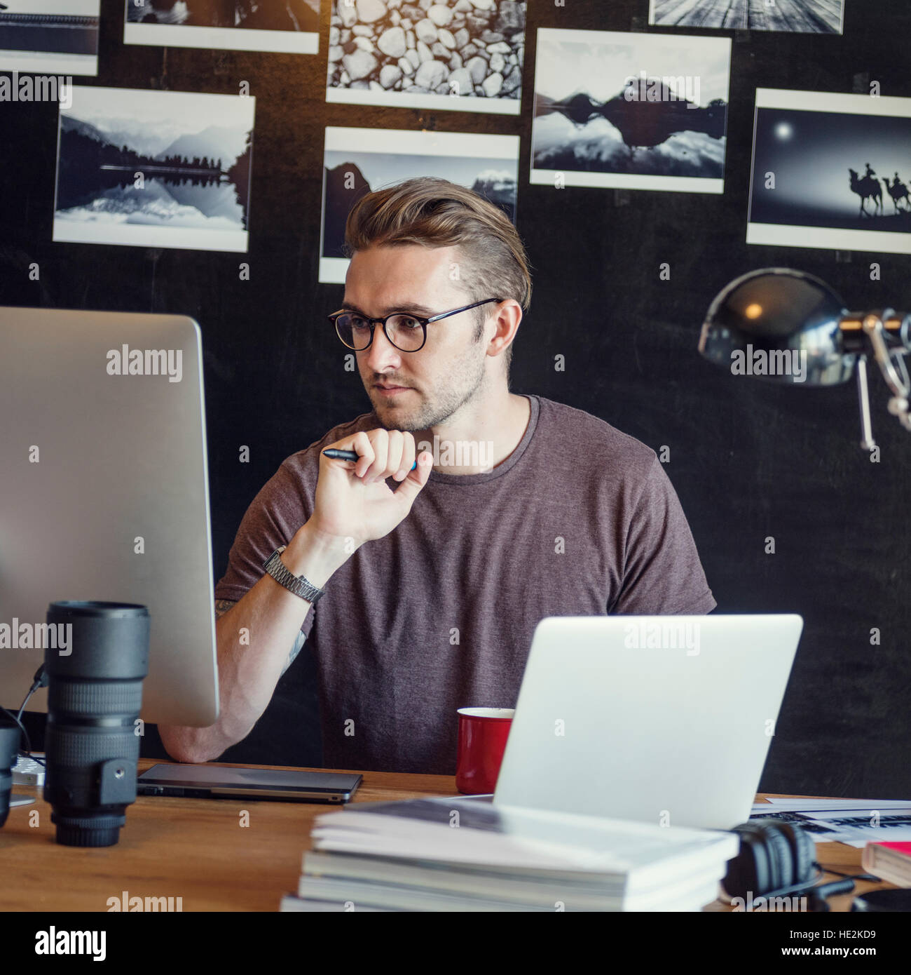 Man Busy Photographer Editing Home Office Concept Stock Photo - Alamy