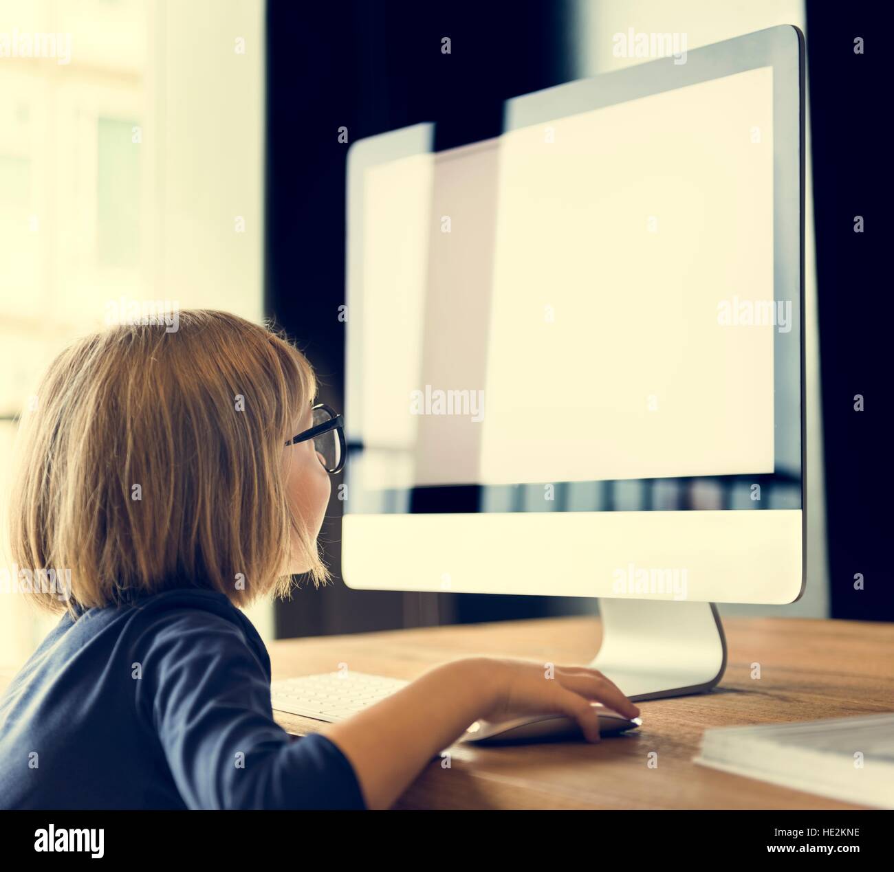 Little Girl Using Computer Concept Stock Photo - Alamy