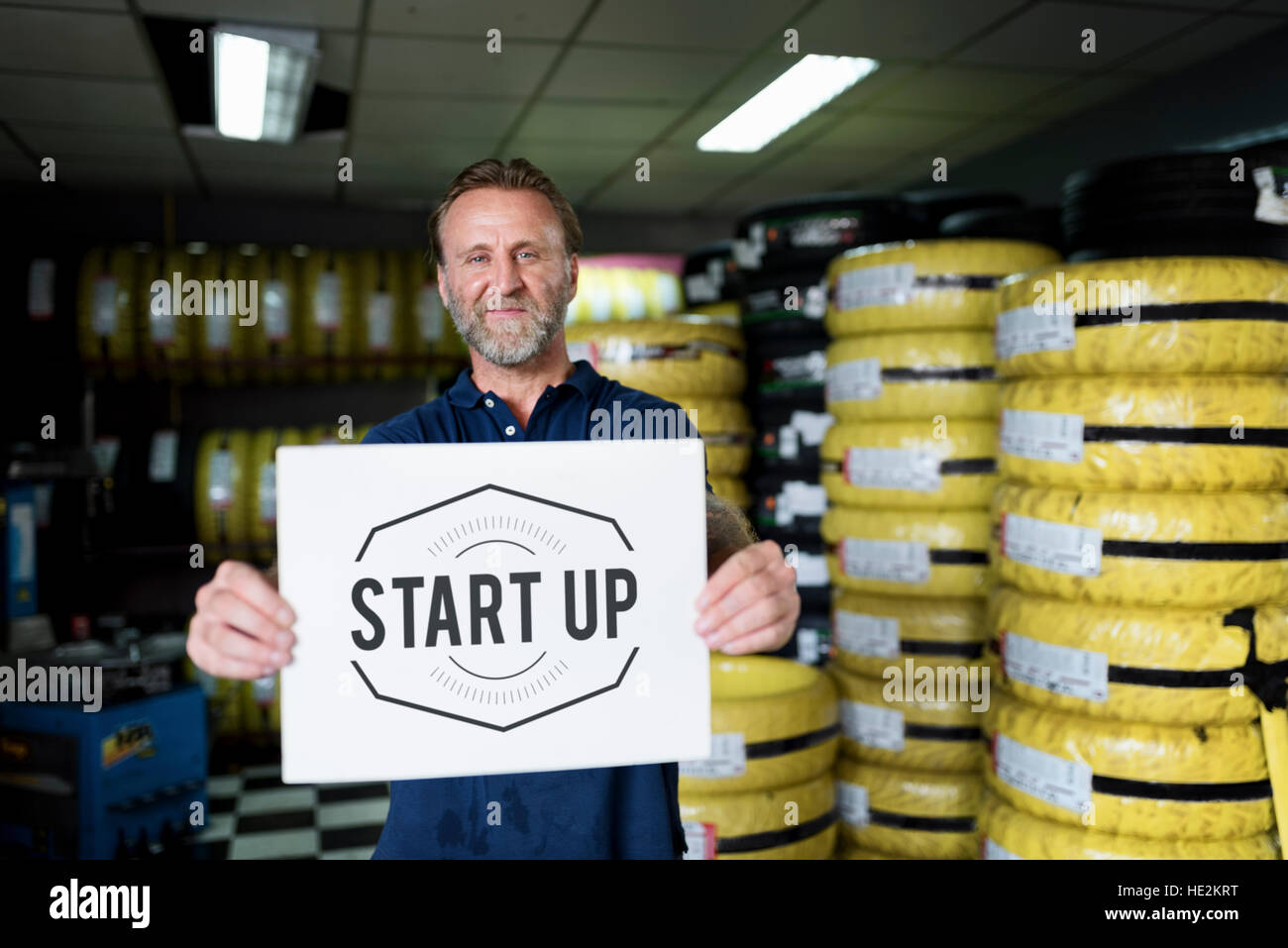 Car Parts Shop Owner Holding Placard Warehouse Startup Concept Stock ...