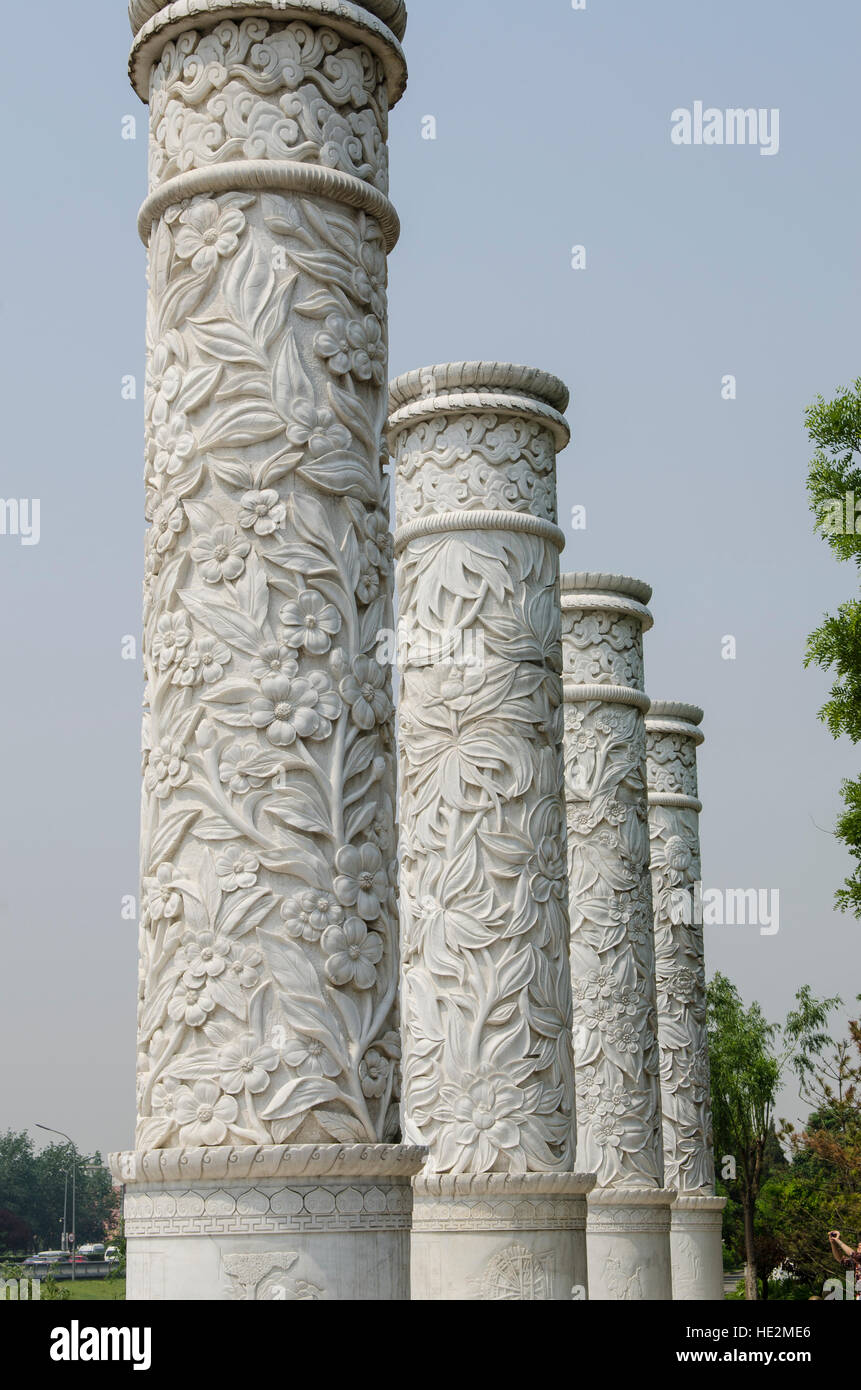 Local carved sculptured sculpted stone columns artwork sculptures in ...