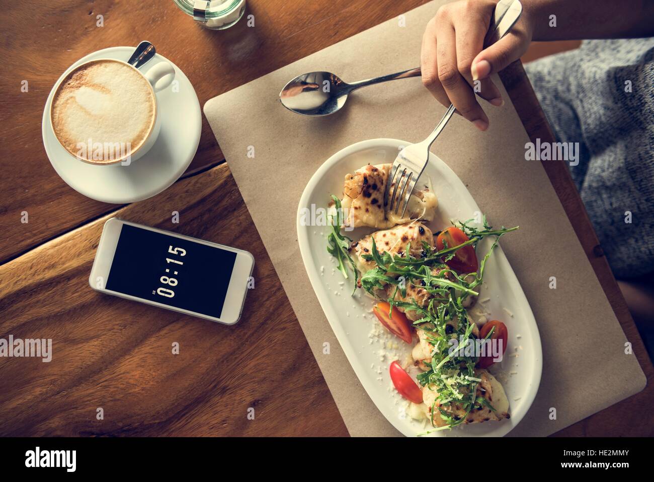 Food Catering Eating Mobile Phone Cafe Restaurant Breakfast Concept ...