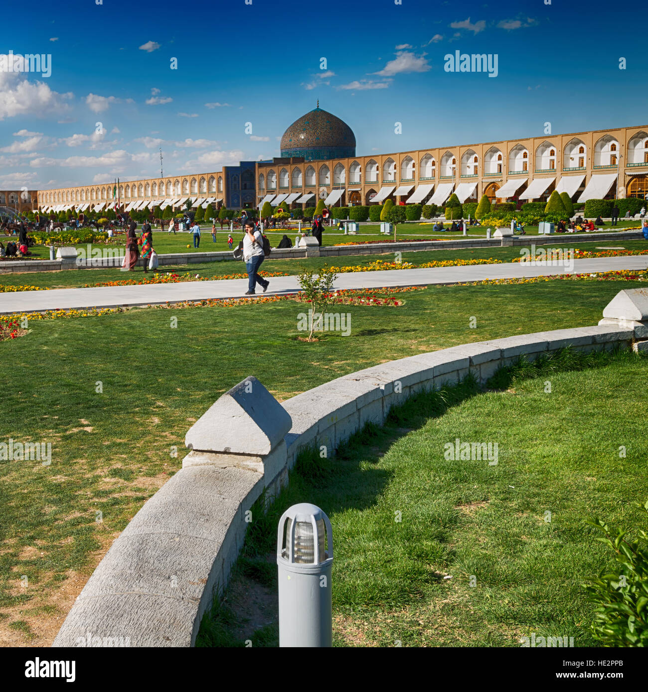 in iran old square mosque and fountain water backlight Stock Photo - Alamy