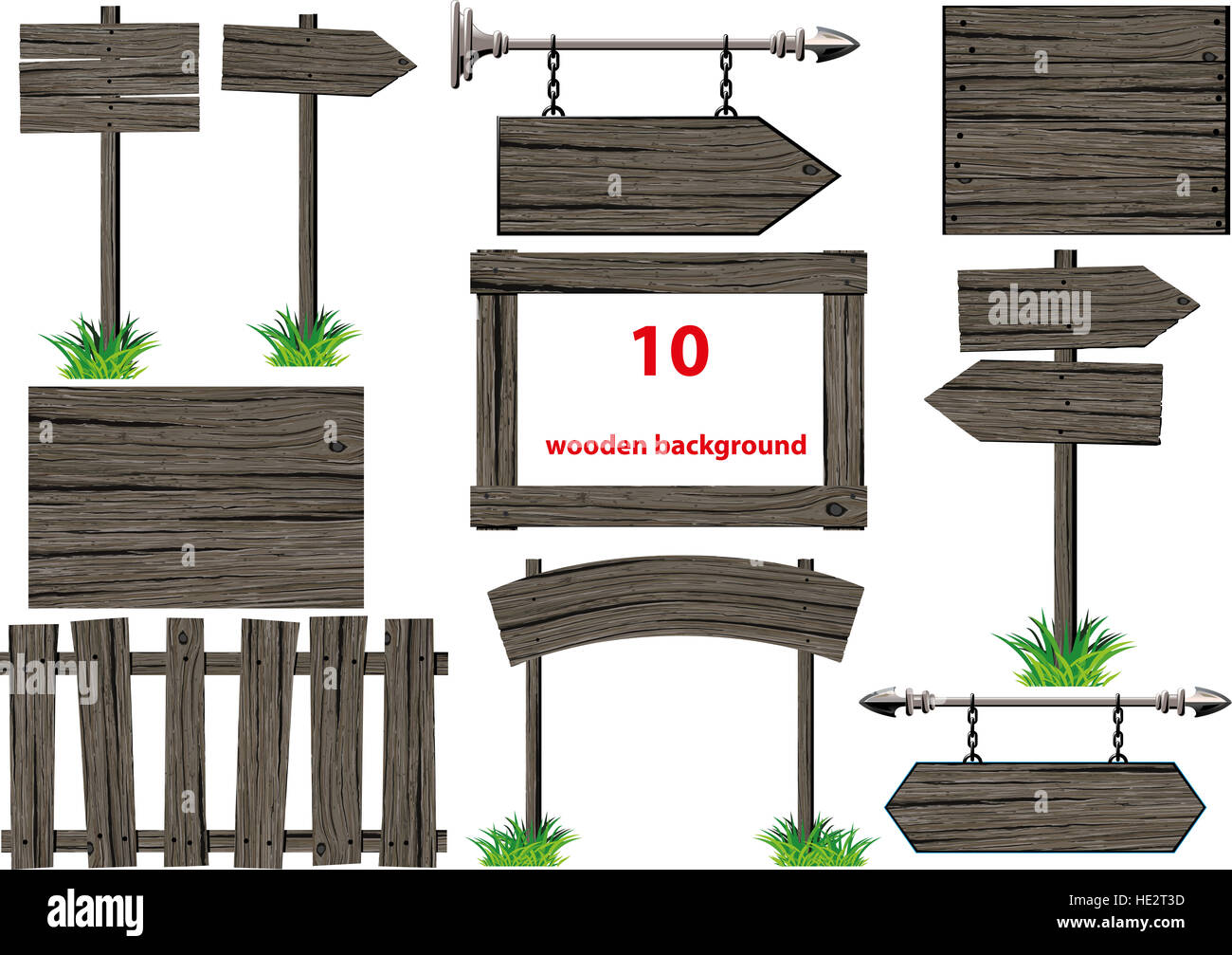 set of several old wooden signs, backgrounds and pointers Stock Photo ...