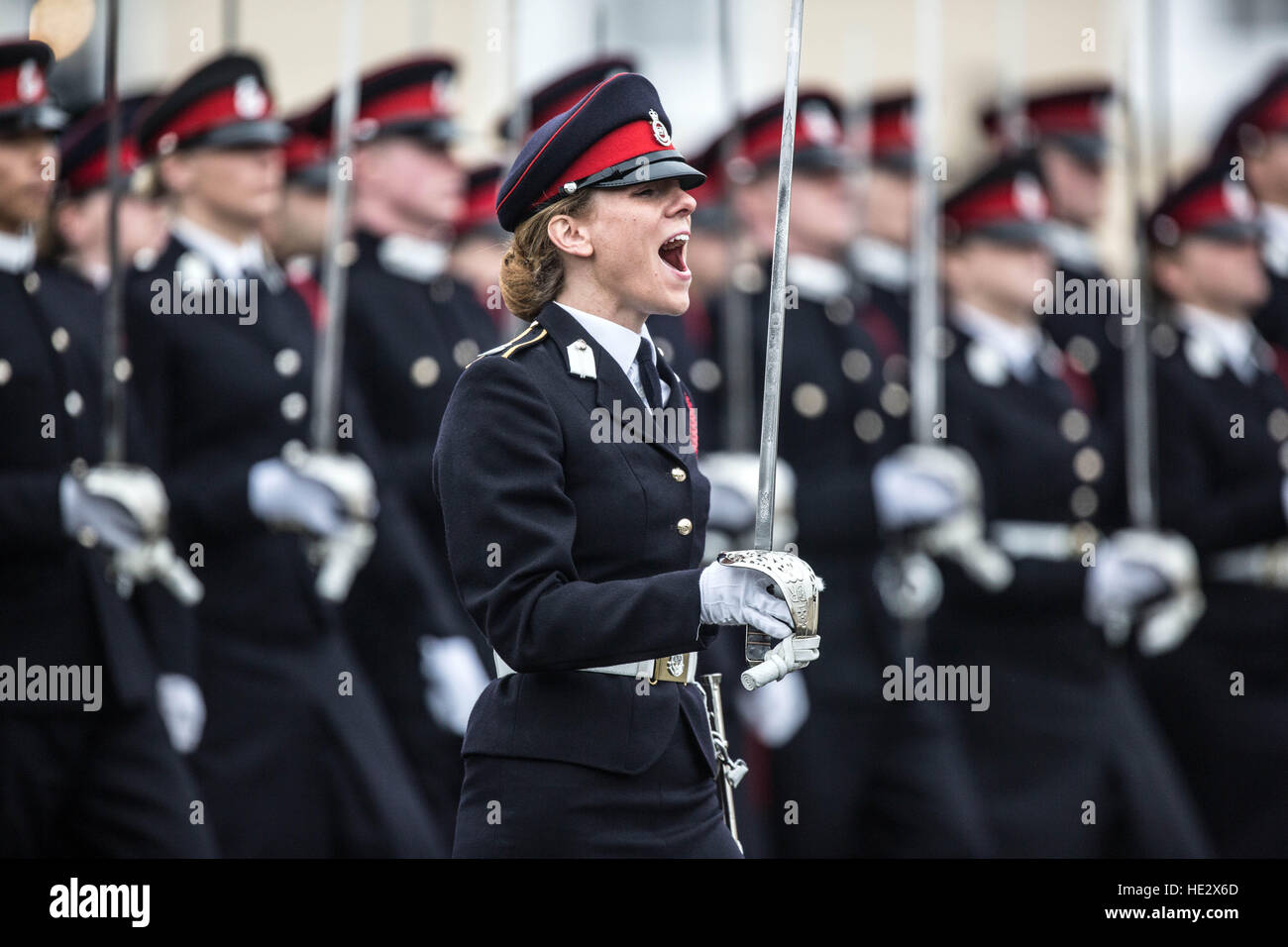 Sword of honour recipient Rosie Wild shouts commands as the Officer ...