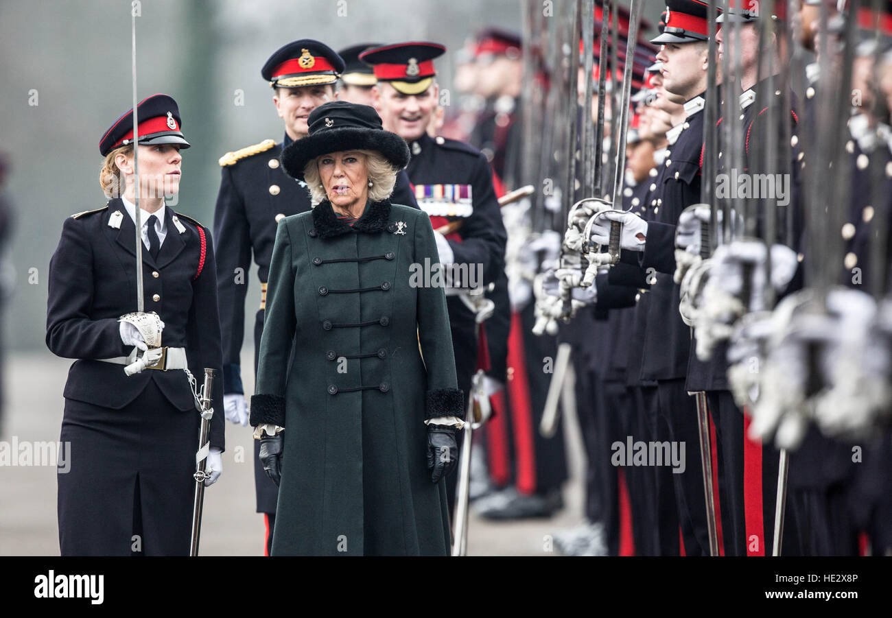 The Duchess of Cornwall inspects Officer Cadets with sword of honour ...