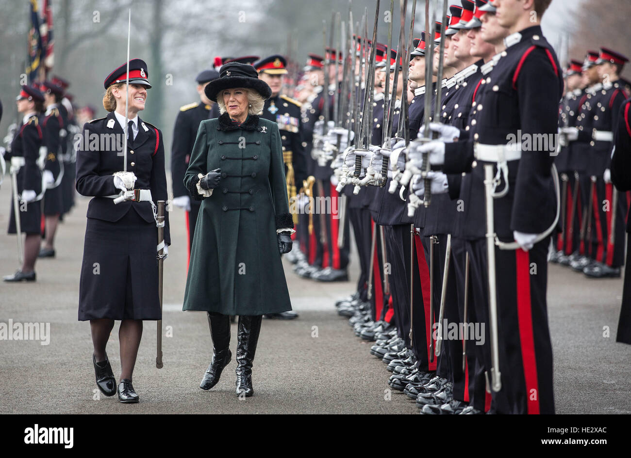 The Duchess of Cornwall inspects Officer Cadets with sword of honour ...