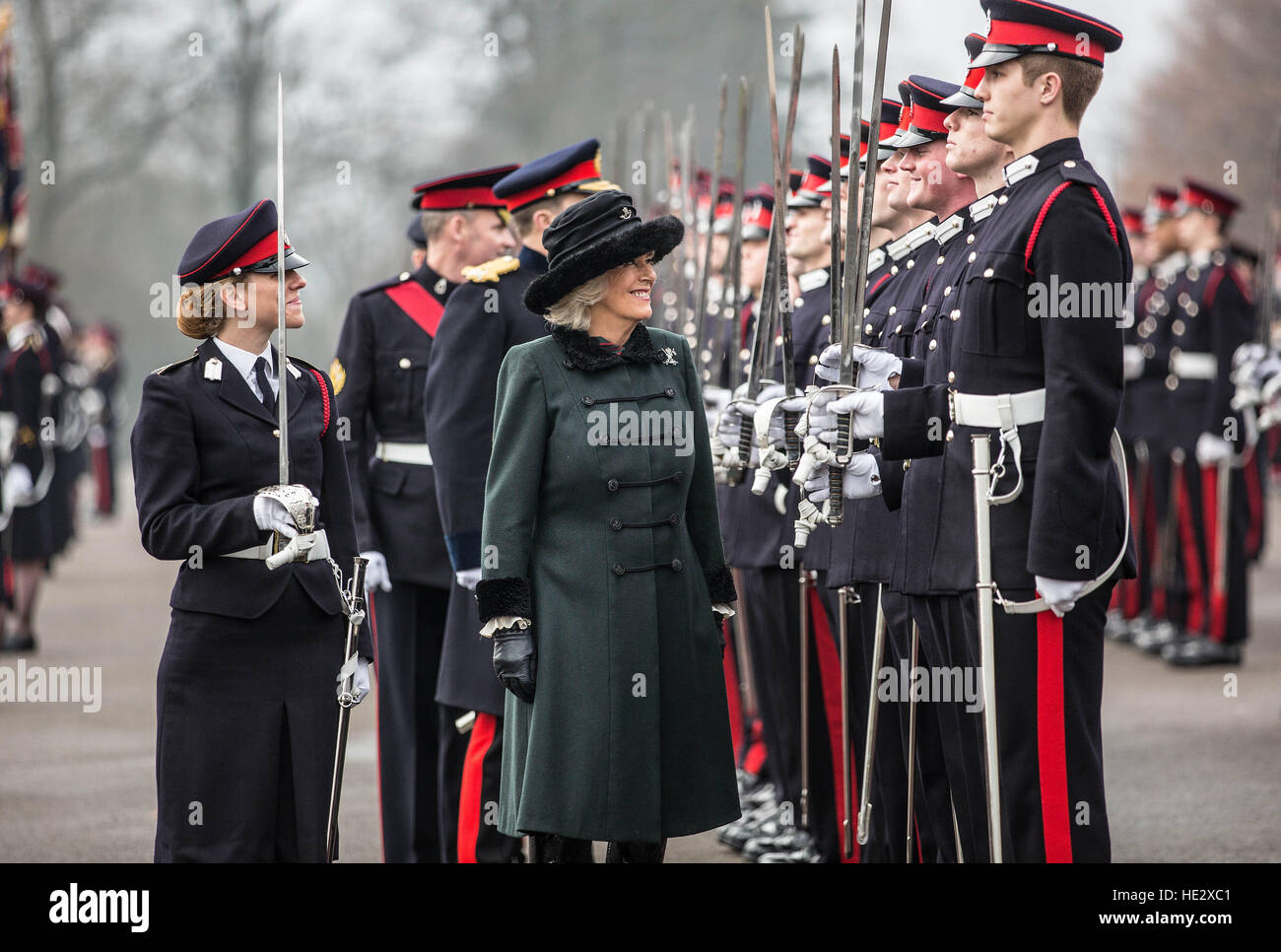 The Duchess of Cornwall inspects Officer Cadets with sword of honour ...