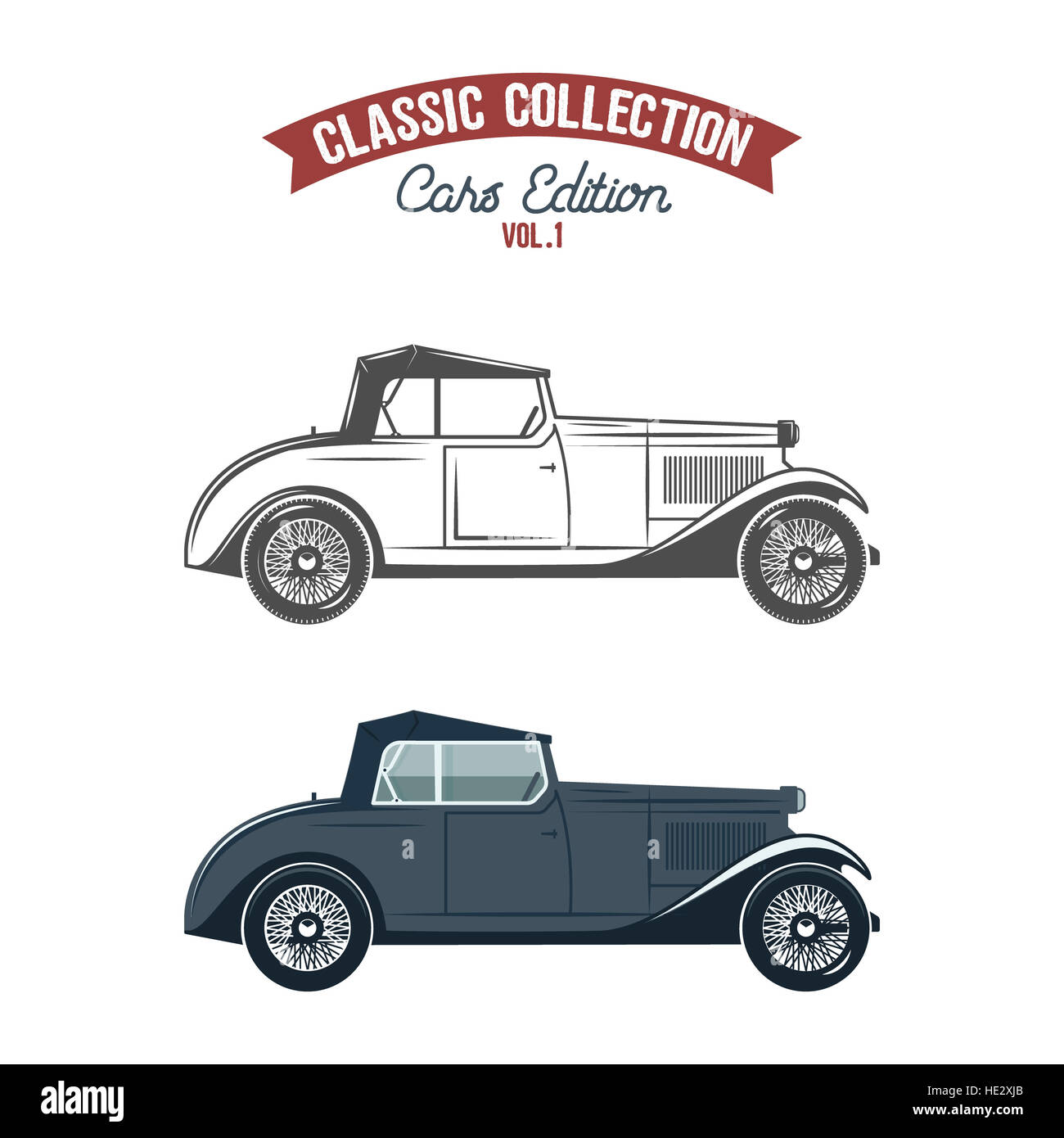 Retro car icons, symbols in flat color and monochrome style. Classic ...