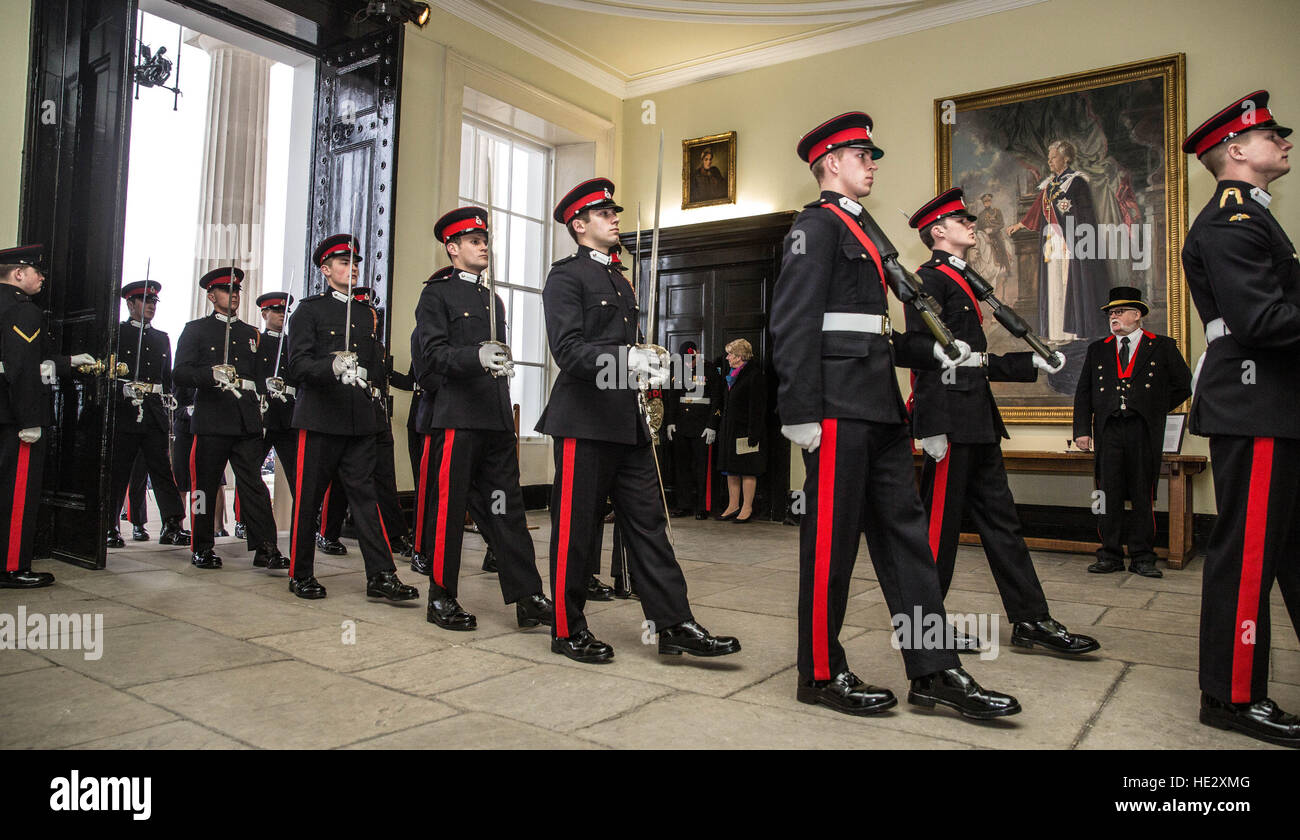 Graduating officer cadets march through the doors of the Royal Military ...