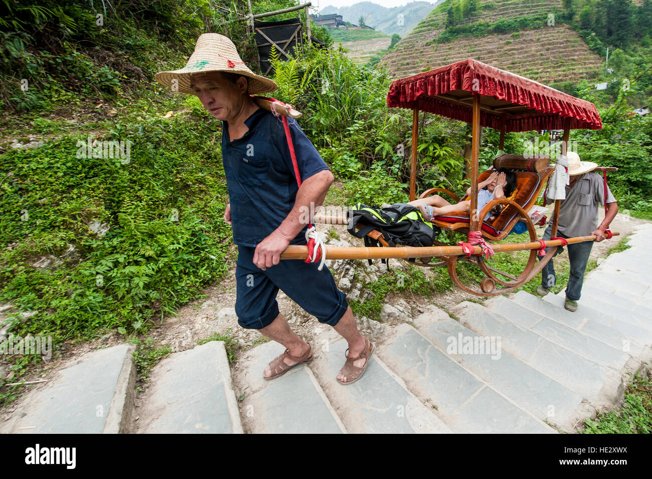 Sedan chair carriers litter Longsheng Longji Dragon Spine Rice Terraces ...