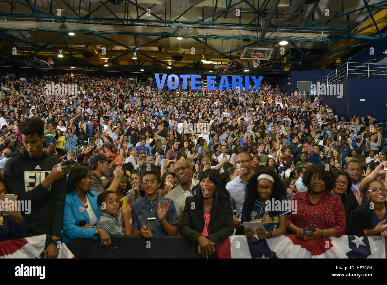 U.S. President Barack Obama speaks during a campaign rally to a crowd ...