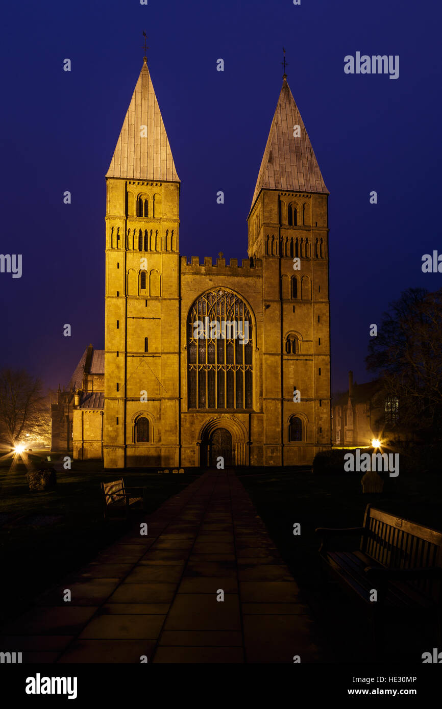 Southwell Minster at night. In Southwell, England Stock Photo - Alamy