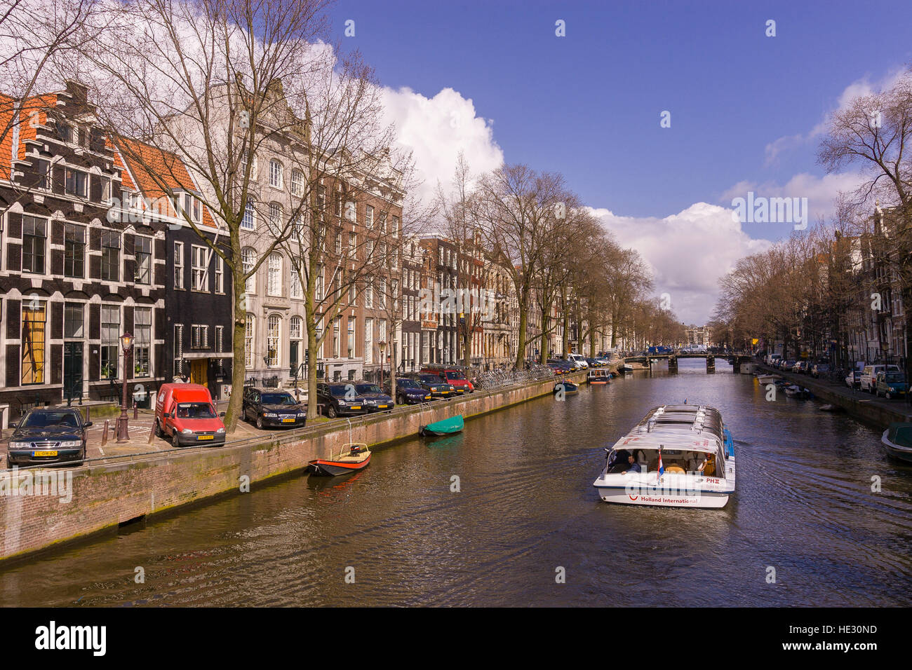 AMSTERDAM, NETHERLANDS - Canal and boat Stock Photo - Alamy