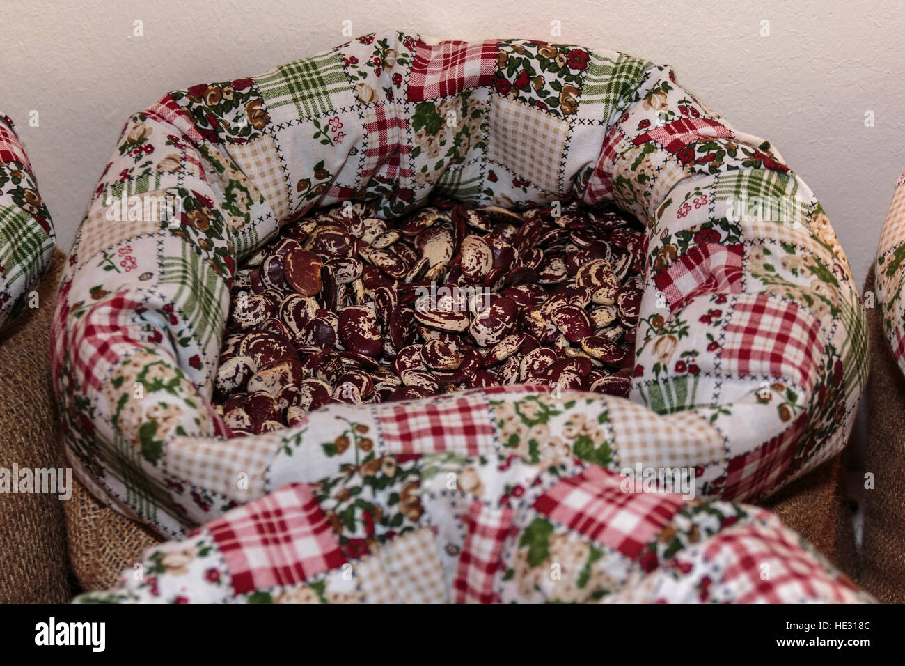 Red Calypso Beans inside Jute Sack for Sale at Market Stock Photo - Alamy