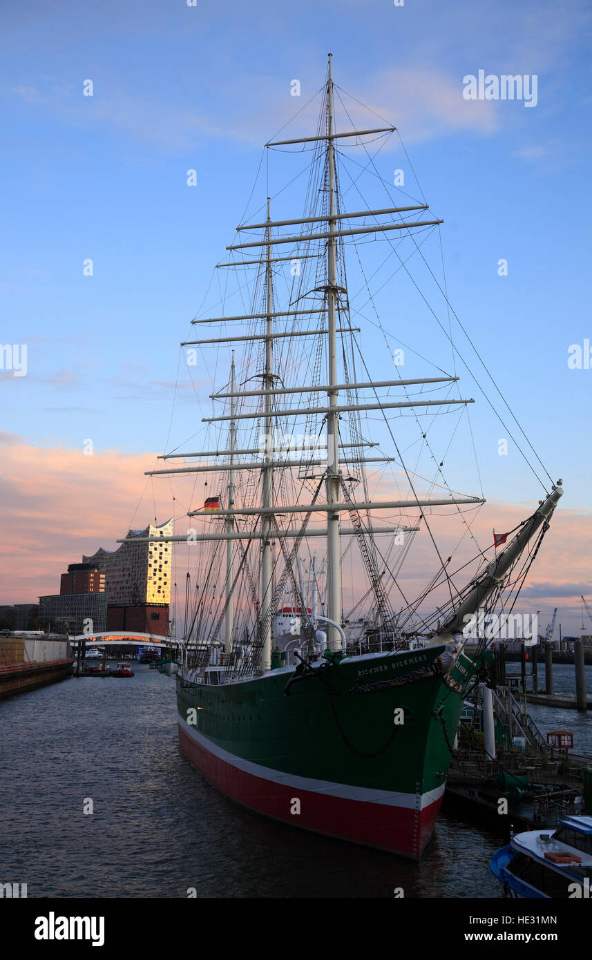 Museum sailing ship RICKMER RICKMERS in the Hamburg harbour, Germany ...