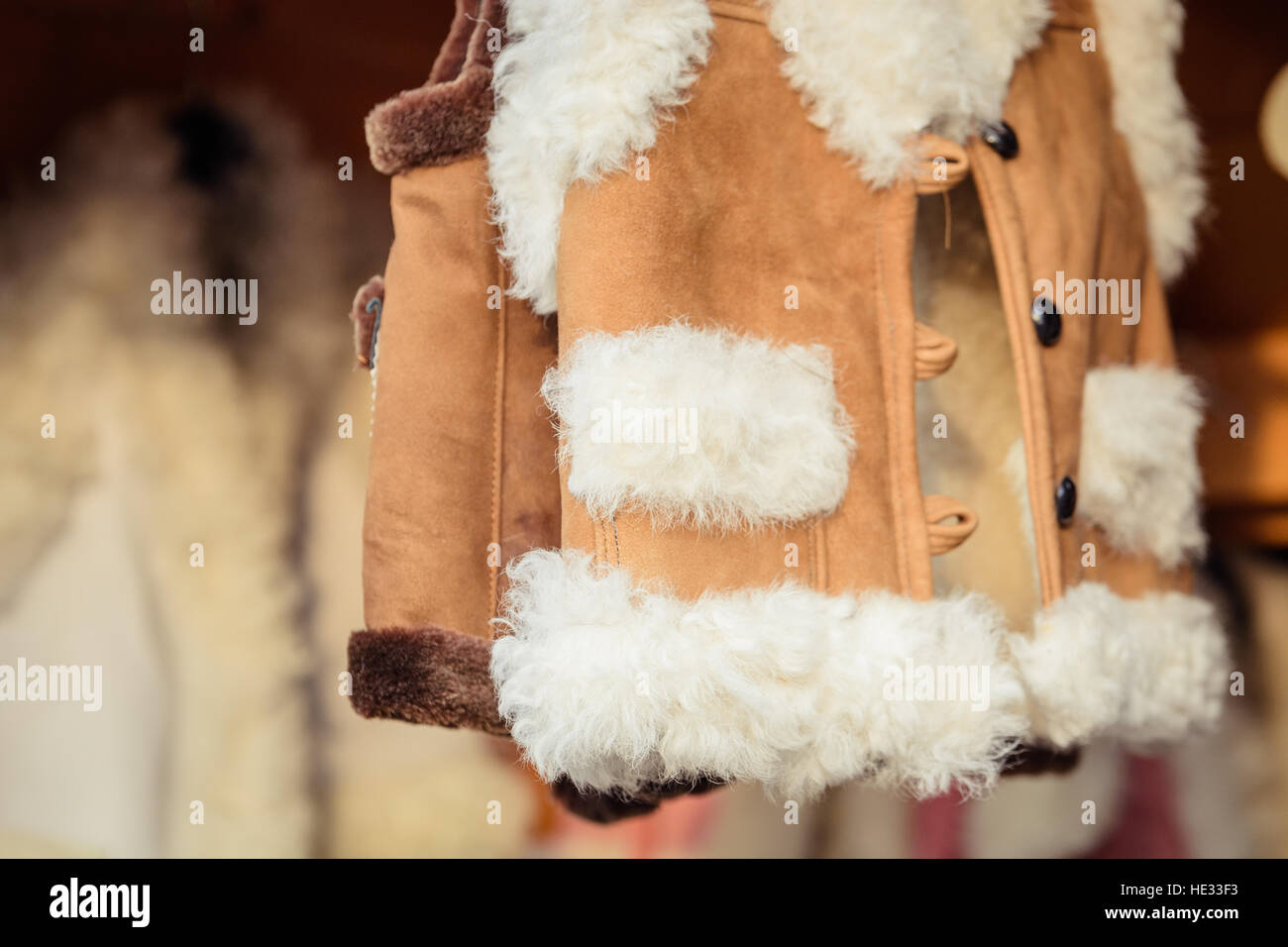 Traditional sheepskin and wool clothing. Vest made by hand from genuine ...