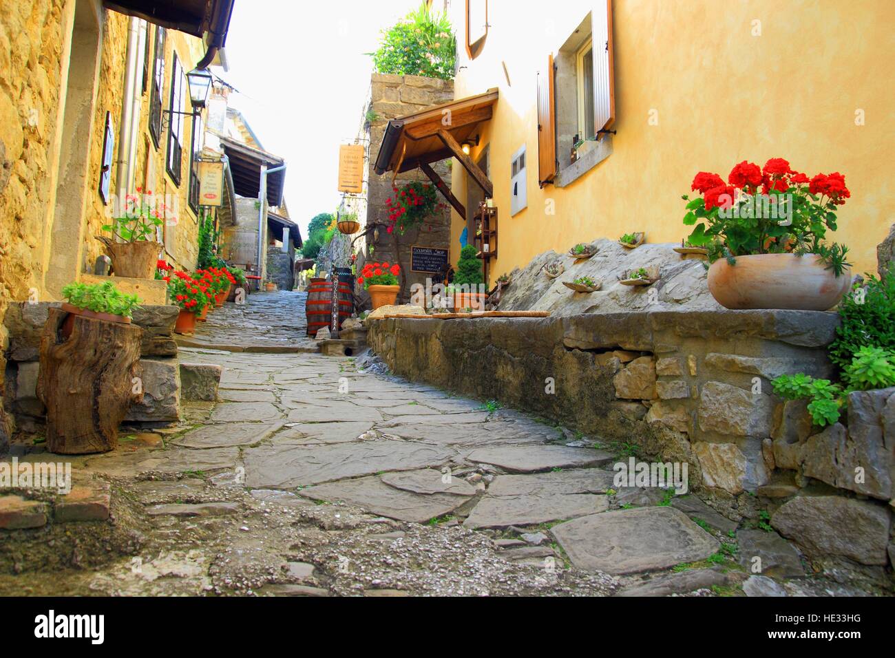 Picturesque street in Hum, smallest town in the World, in Croatia Stock ...