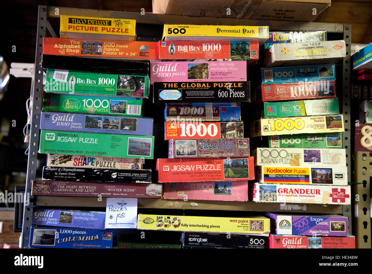 Stacks Of Used Jigsaw Puzzles For Sale In The Pixie Woods Antique Shop Stacks Of Used Jigsaw Puzzles For Sale In The Pixie Woods Antique Shop