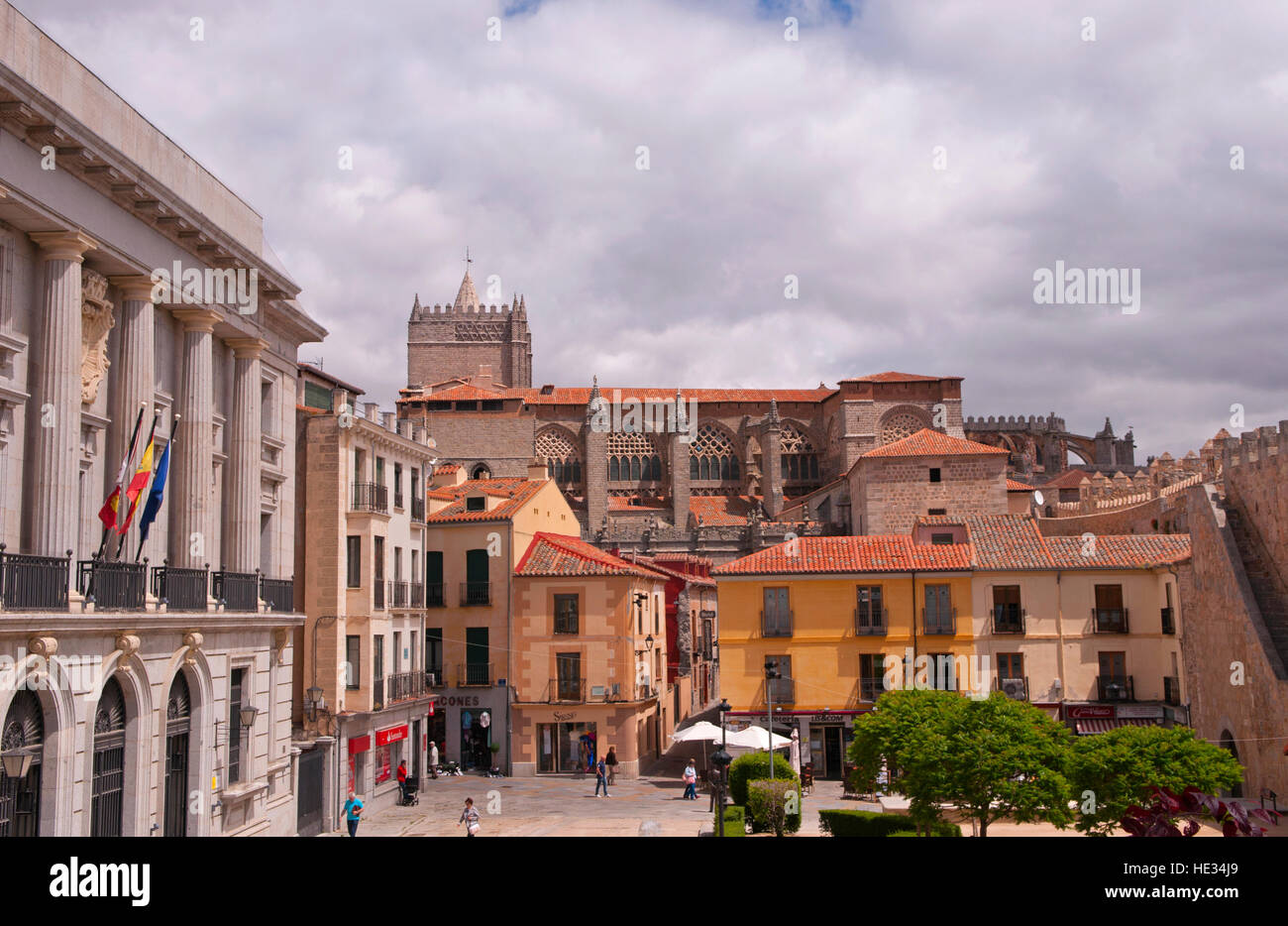 The cathedral and surrounding buildings inside the walled city of Avila ...