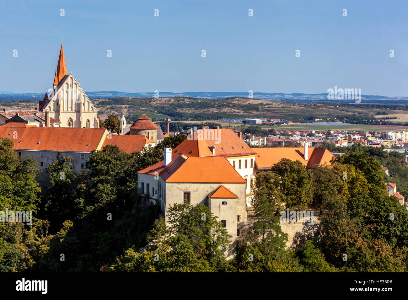 Znojmo Castle and Church of St. Nicholas stands above the valley of the ...