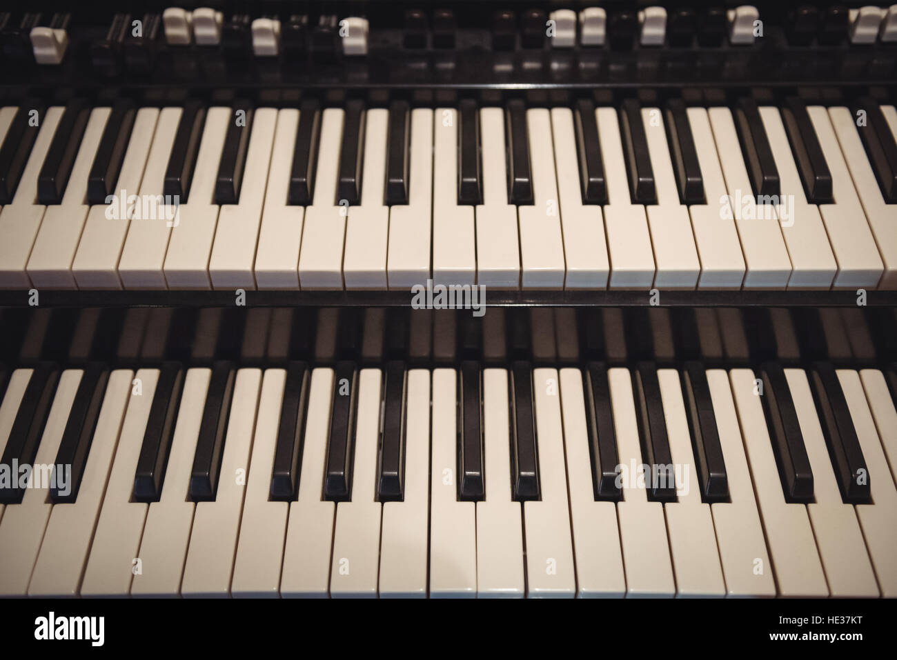 Close-up of piano keyboard in recording studio Stock Photo - Alamy